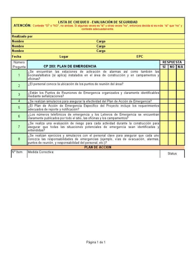 CP203 Checklist - Plan de Emergencia | PDF