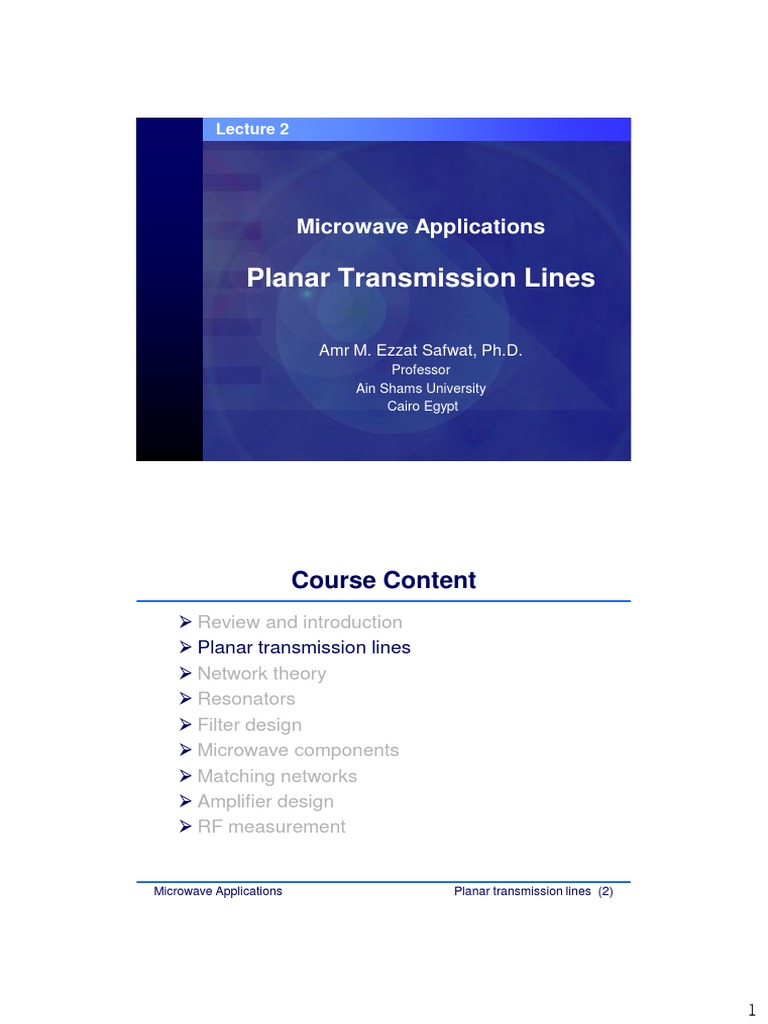 Planar Transmission Lines Lecture Overview | PDF | Transmission Line | Electrical Engineering