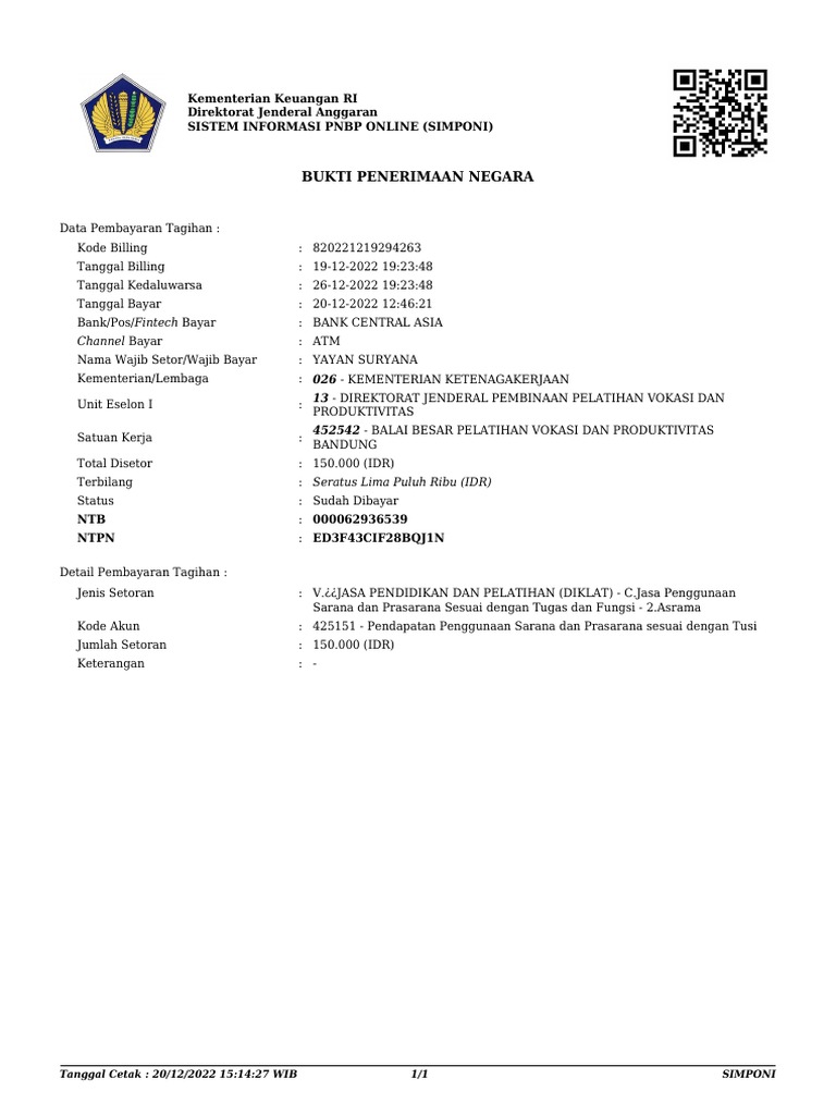 Bukti Bayar PNBP Takemura | PDF | Bisnis | Pengelolaan Keuangan & Uang