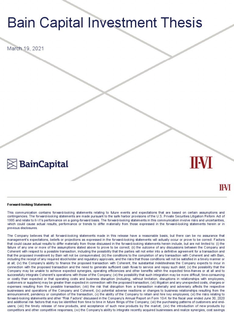 Bain Capital's Investment Thesis Overview | PDF | Securities (Finance ...