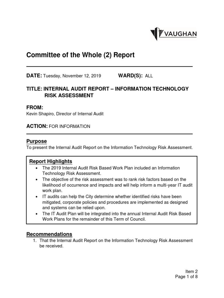 Internal Audit Report - Information Technology Risk Assessment ...