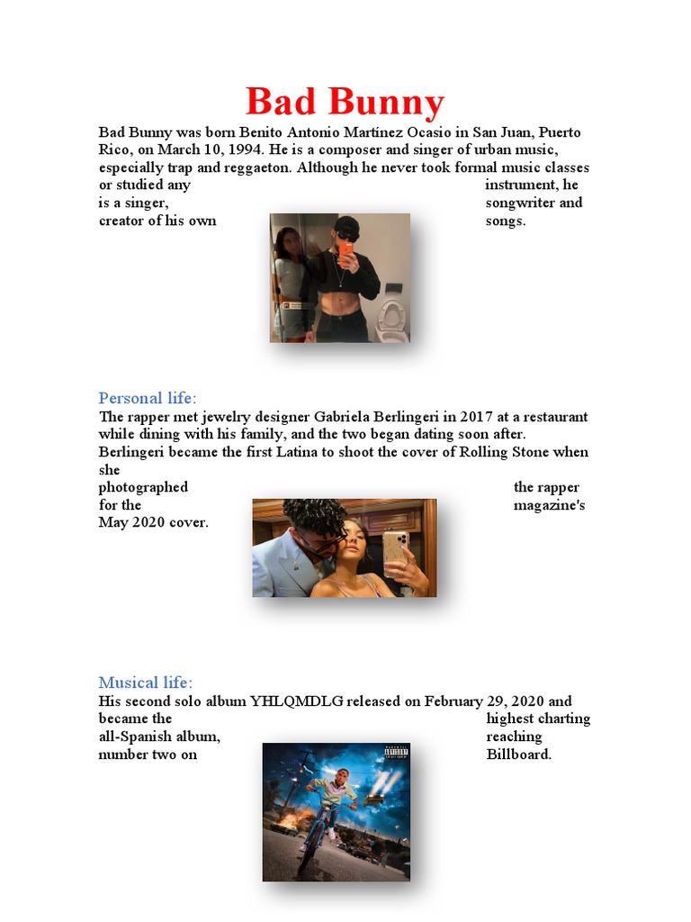 Bad Bunny: Biography & Achievements | PDF