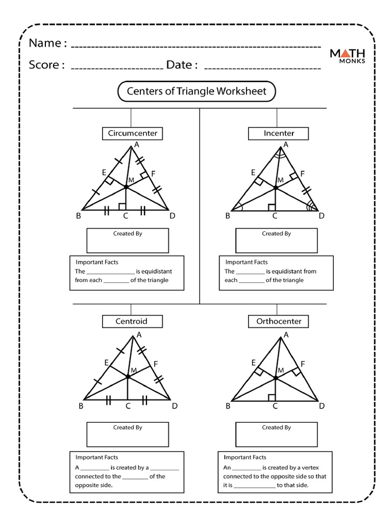 Centers of Triangles Worksheet | PDF