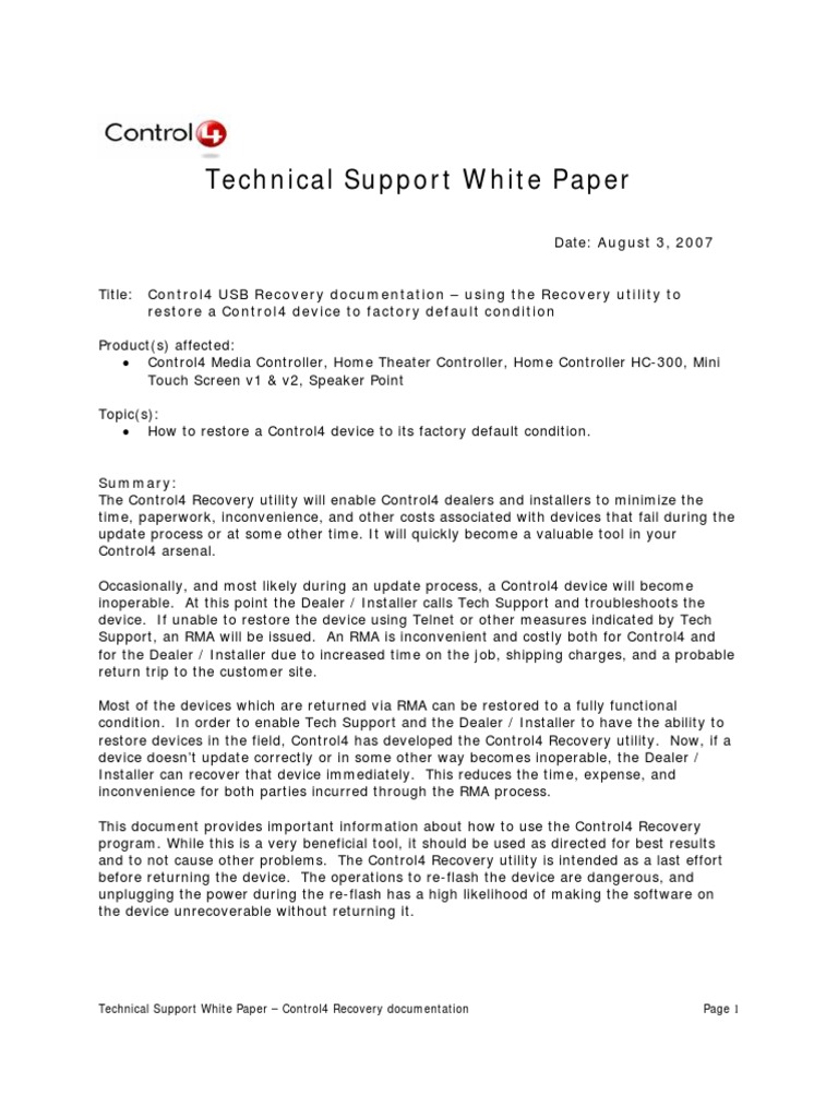 Technical Support White Paper | Download Free PDF | Usb Flash Drive ...