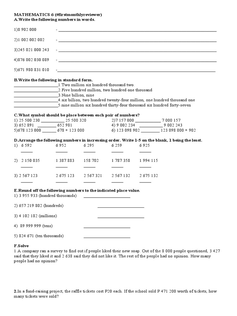 Grade 6 Math & MAPEH Review | PDF | Computing