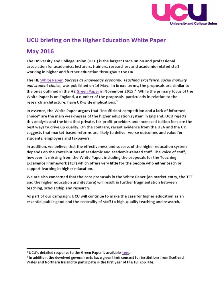 Higher Education White Paper | PDF | University | Public University