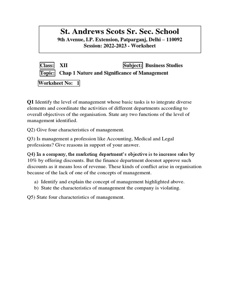 Business Studies - Worksheet-1 | PDF