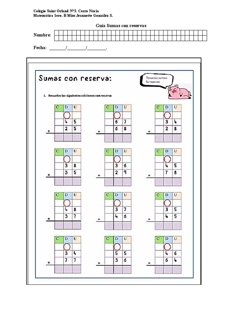 Guía Sumas con reservas mañana | PDF