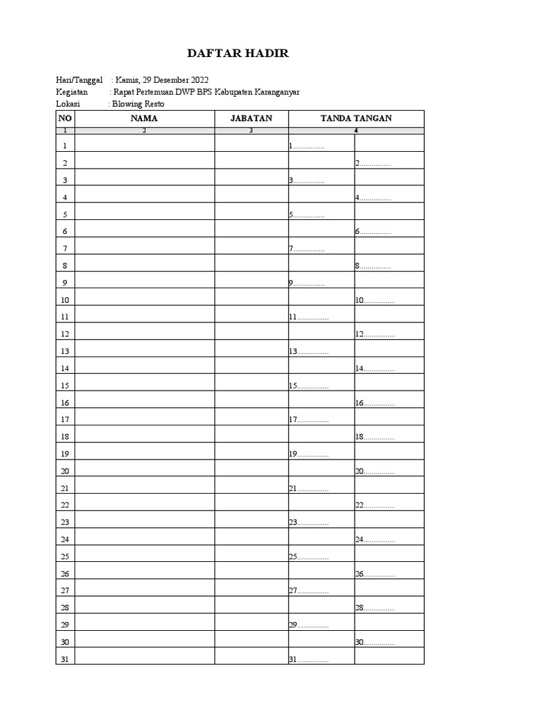 Daftar Hadir DWP | PDF