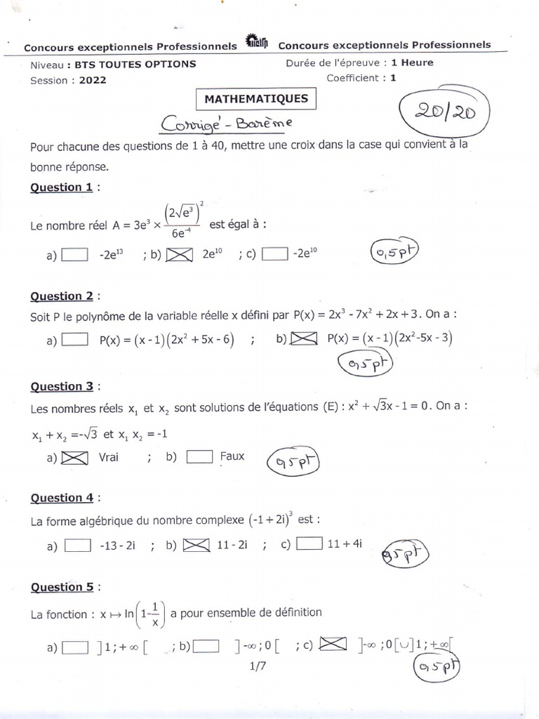 Corriges BTS MATH | PDF