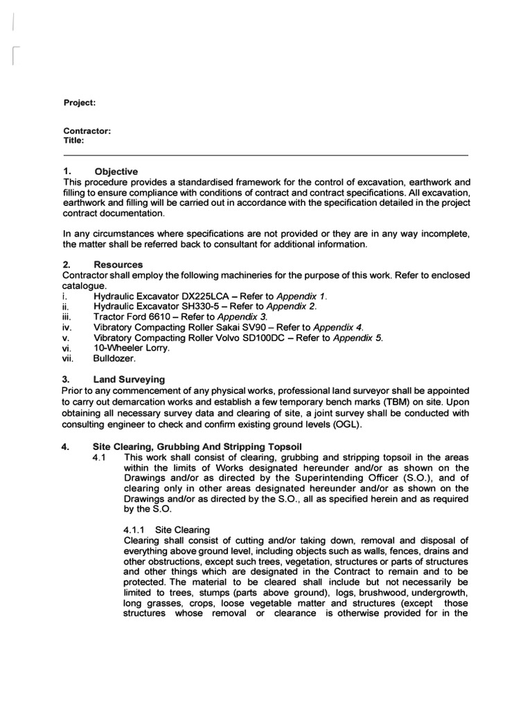 Method Statement For Earthworks Sample | PDF