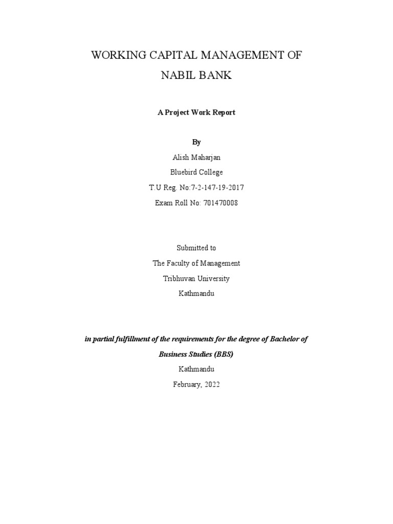 A Project On Working Capital Management of | PDF | Working Capital | Banks