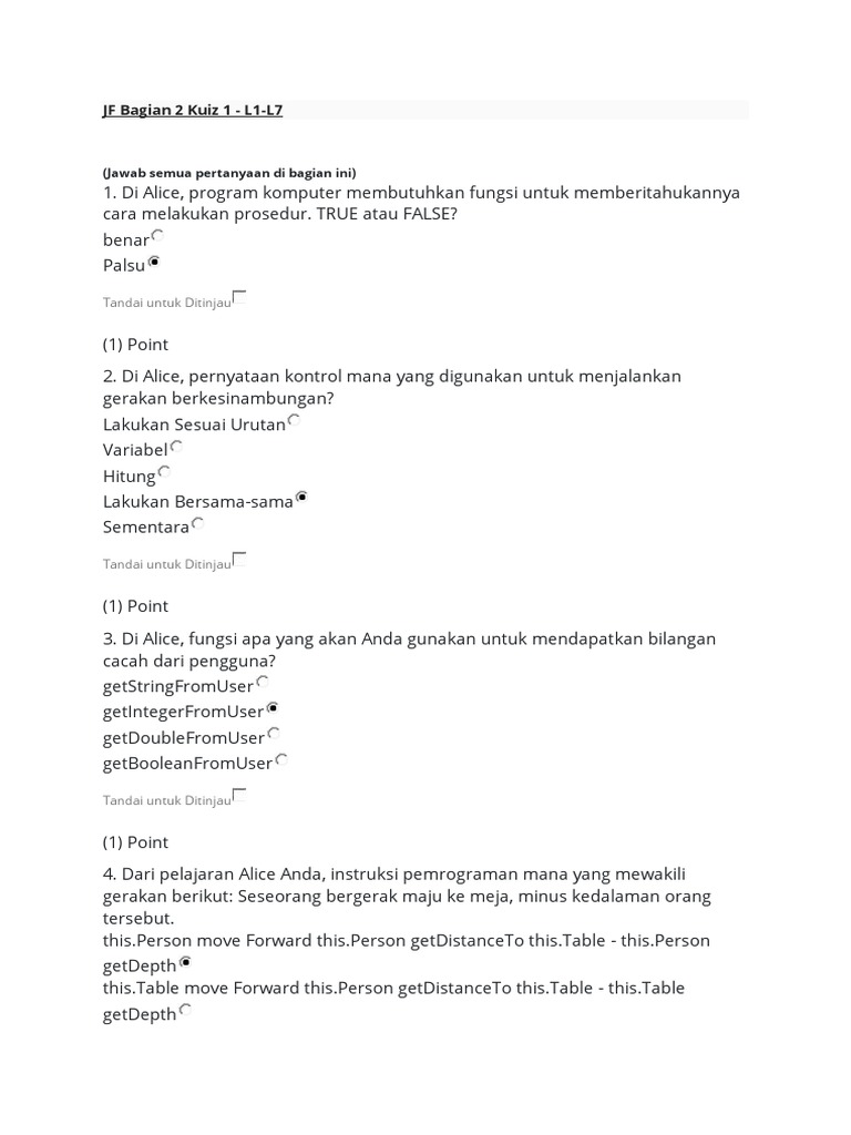 JF Bagian 2 Kuiz 1 - L1-L7 | PDF