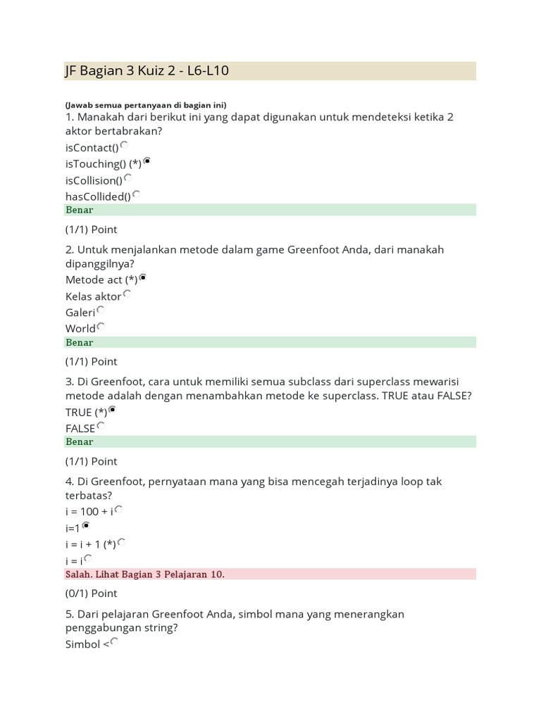 JF Bagian 3 Kuiz 2 - L6-L10 | PDF | Game & Aktivitas | Komputer