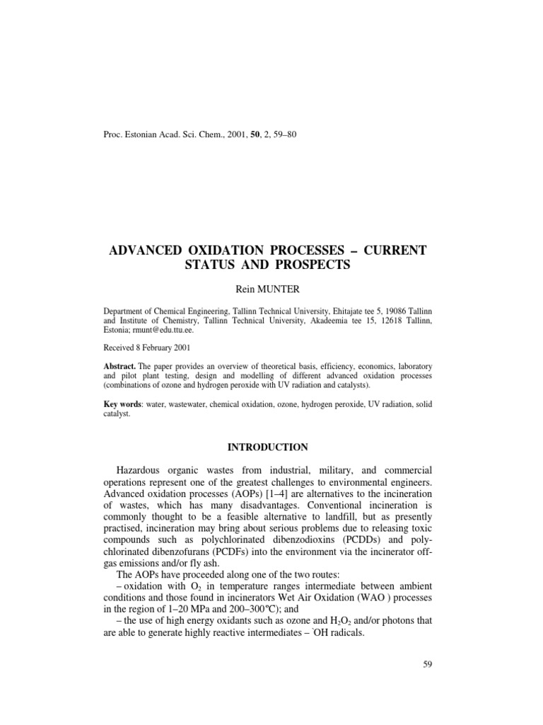 Advanced Oxidation Process Current Status | PDF | Hydrogen Peroxide | Ozone