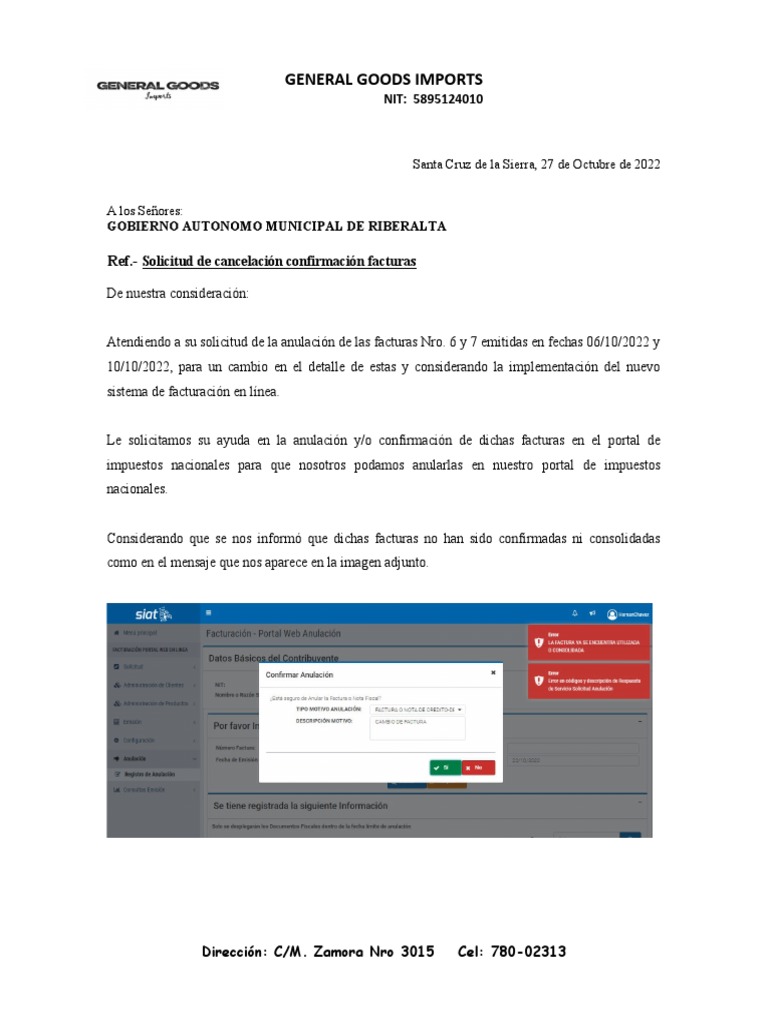 Carta Solicitud Anulacion | PDF