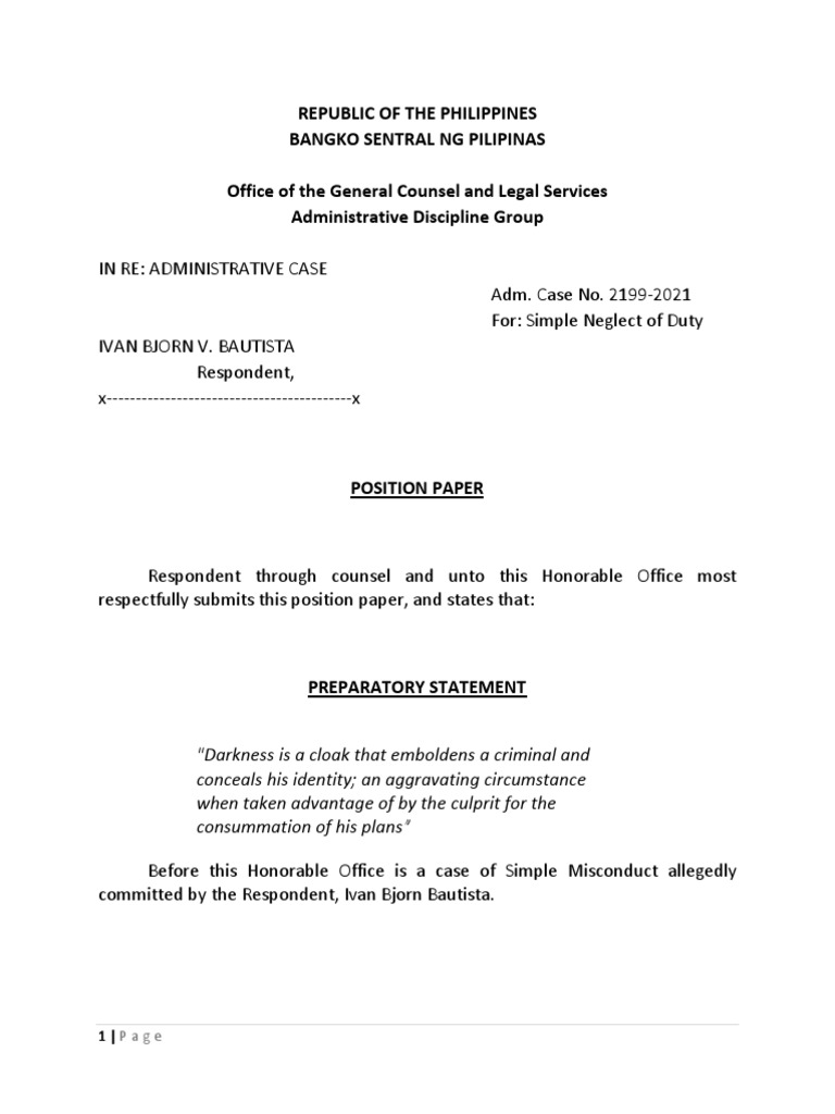 BSP Position Paper on Simple Neglect Case | PDF | Common Law