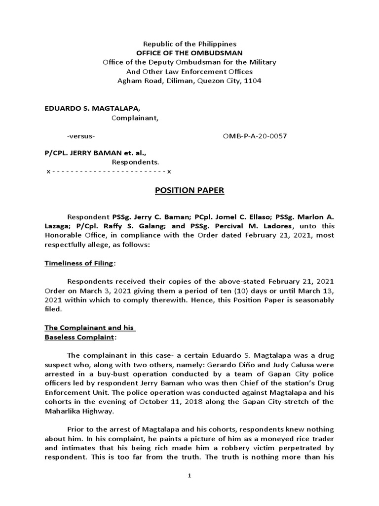 Position Paper Baman, Et Al | PDF | Prosecutor | Burden Of Proof (Law)