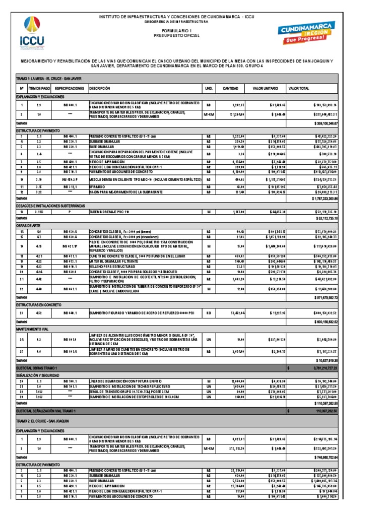 Formulario 1 - Formulario de Presupuesto Oficial - ICCU-LP-011 de 2022 | PDF | Ingeniero civil ...