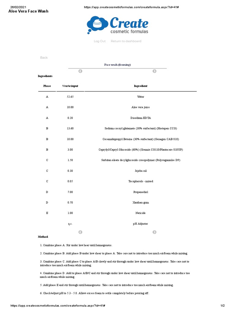Aloe Vera Face Wash | PDF | Chemistry