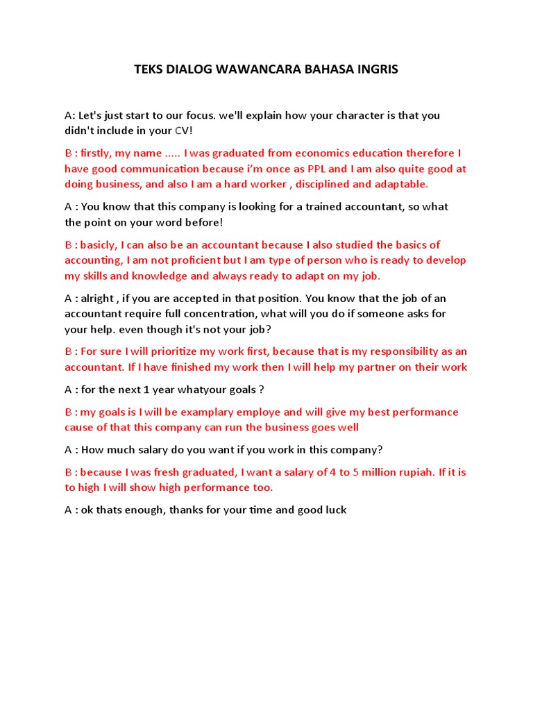 Teks Dialog Wawancara Bahasa Ingris | PDF