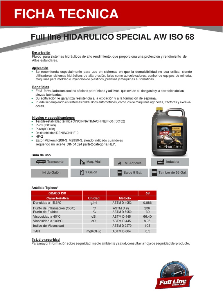 Aceite Hidraulico Special Aw Iso 68 | PDF | Tecnología