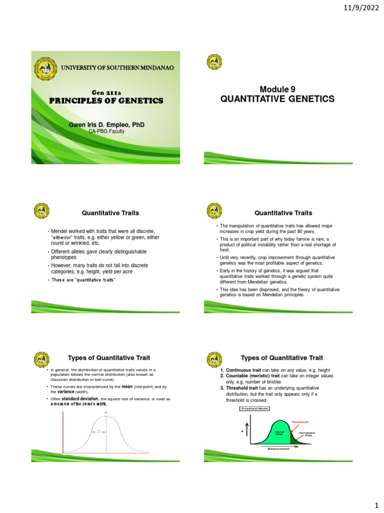 Gen 211a PPT - Module 9 Quantitative Genetics | PDF | Heritability ...