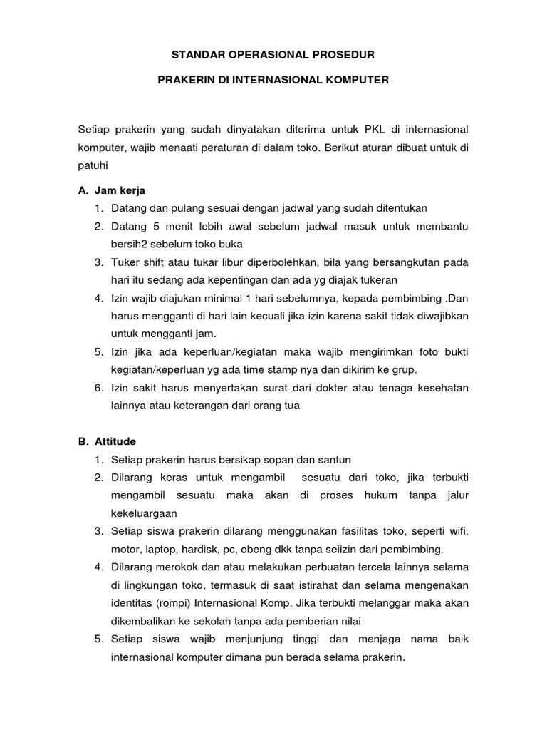 SOP & ATURAN PRAKERIN Update 2022 | PDF