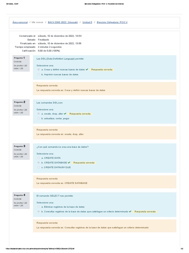 Ejercicio Obligatorio_ POO V_ Revisión del intento | PDF | Bases de ...
