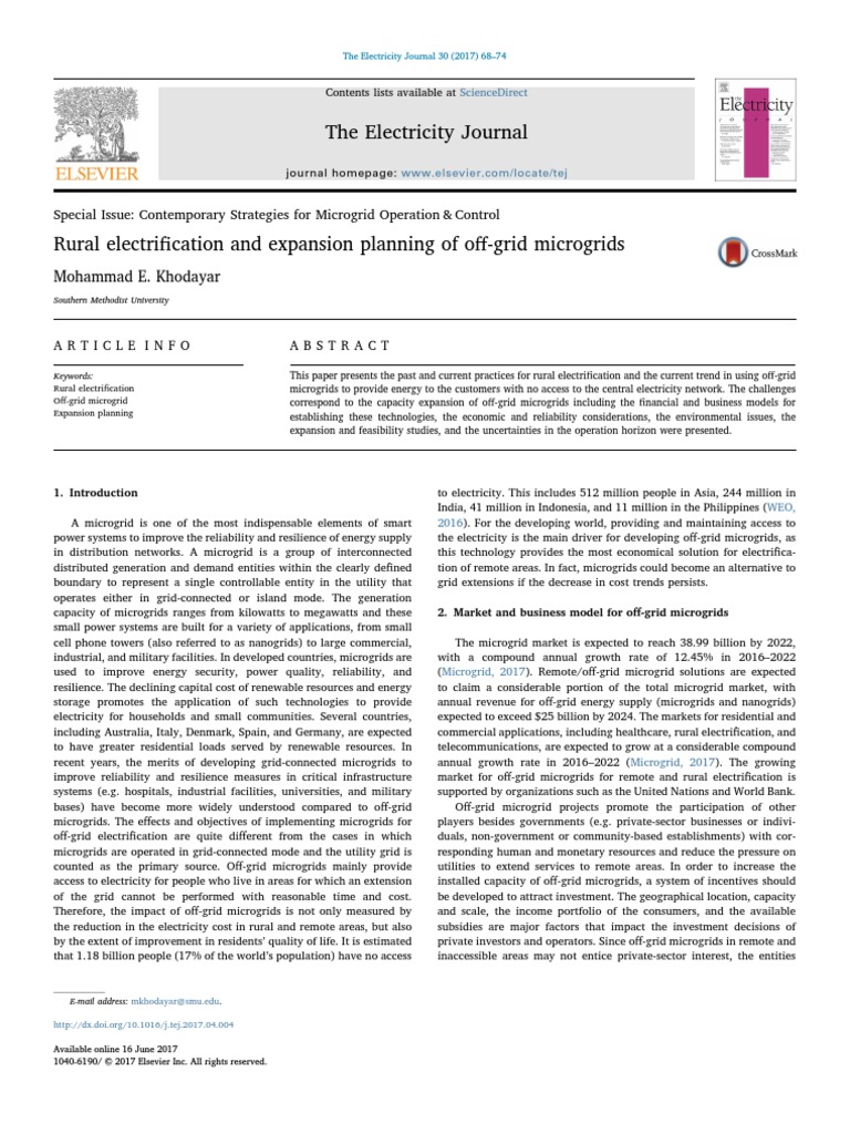 Rural Electrification And Expansion Planning Of Off Grid Microgrids Pdf Distributed