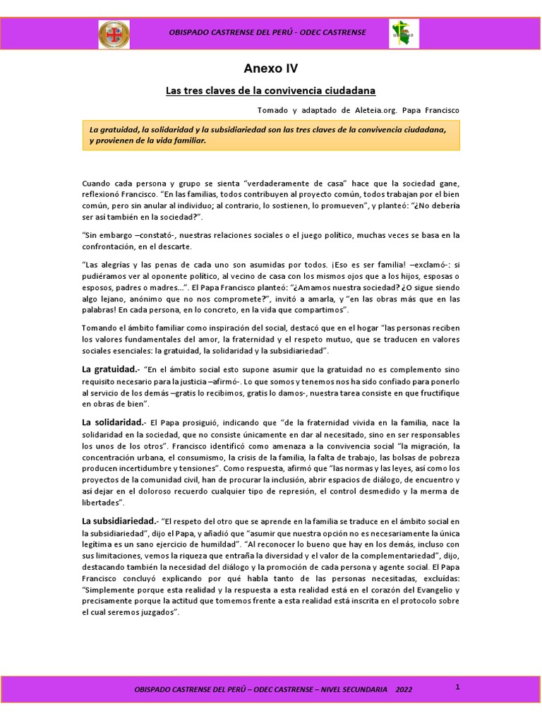 3° Anexo IV Claves para La Convivencia Ciudadana | PDF | Papa Francisco