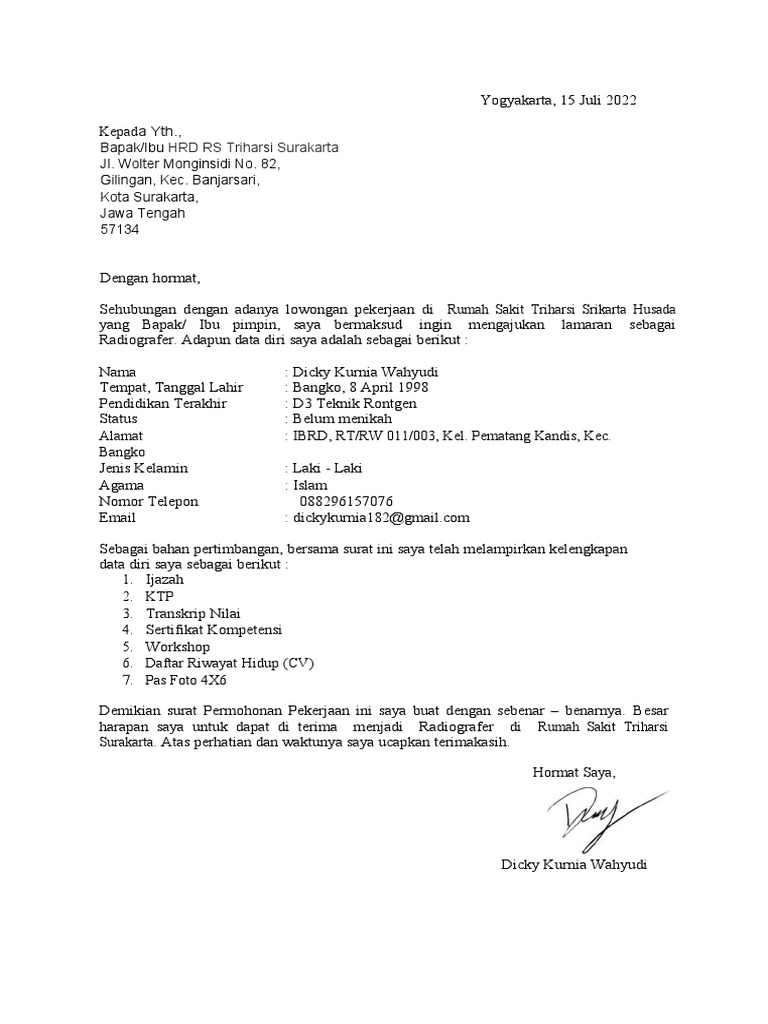 Surat Lamaran Dicky | PDF