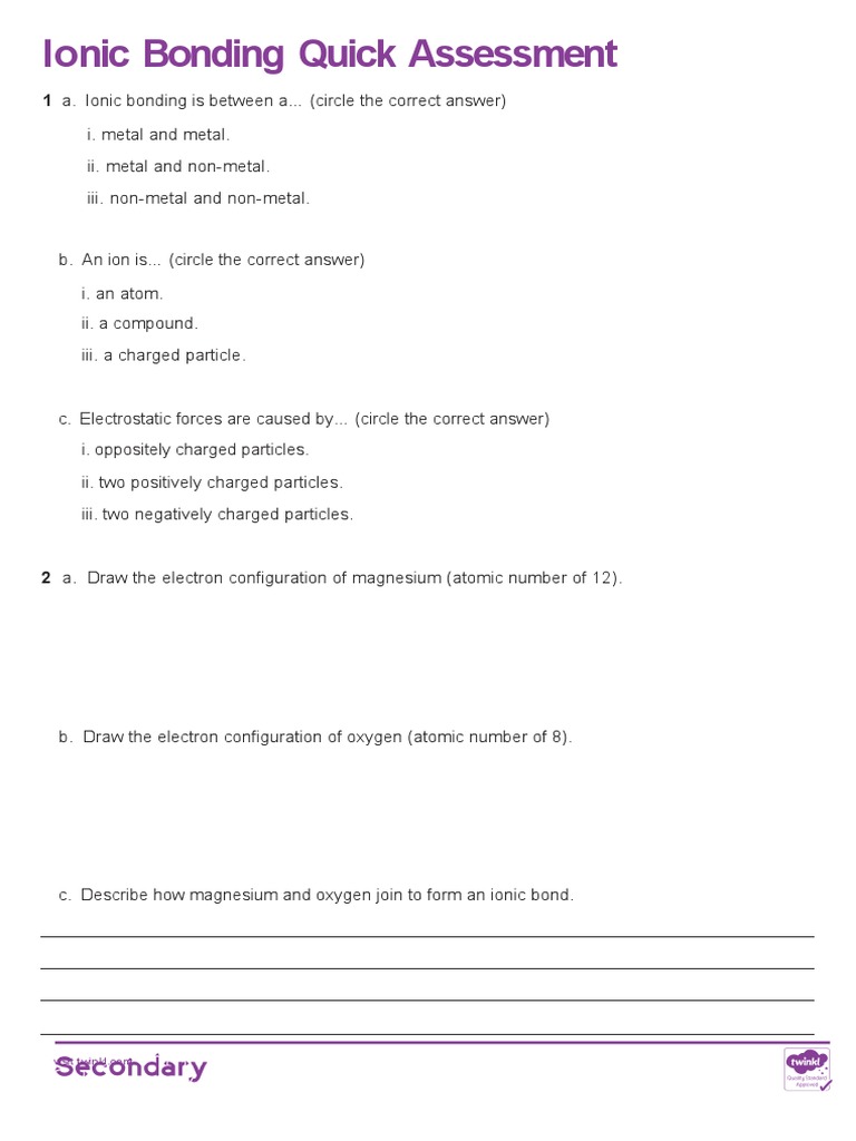 Ionic Bonding Assessment Guide | PDF