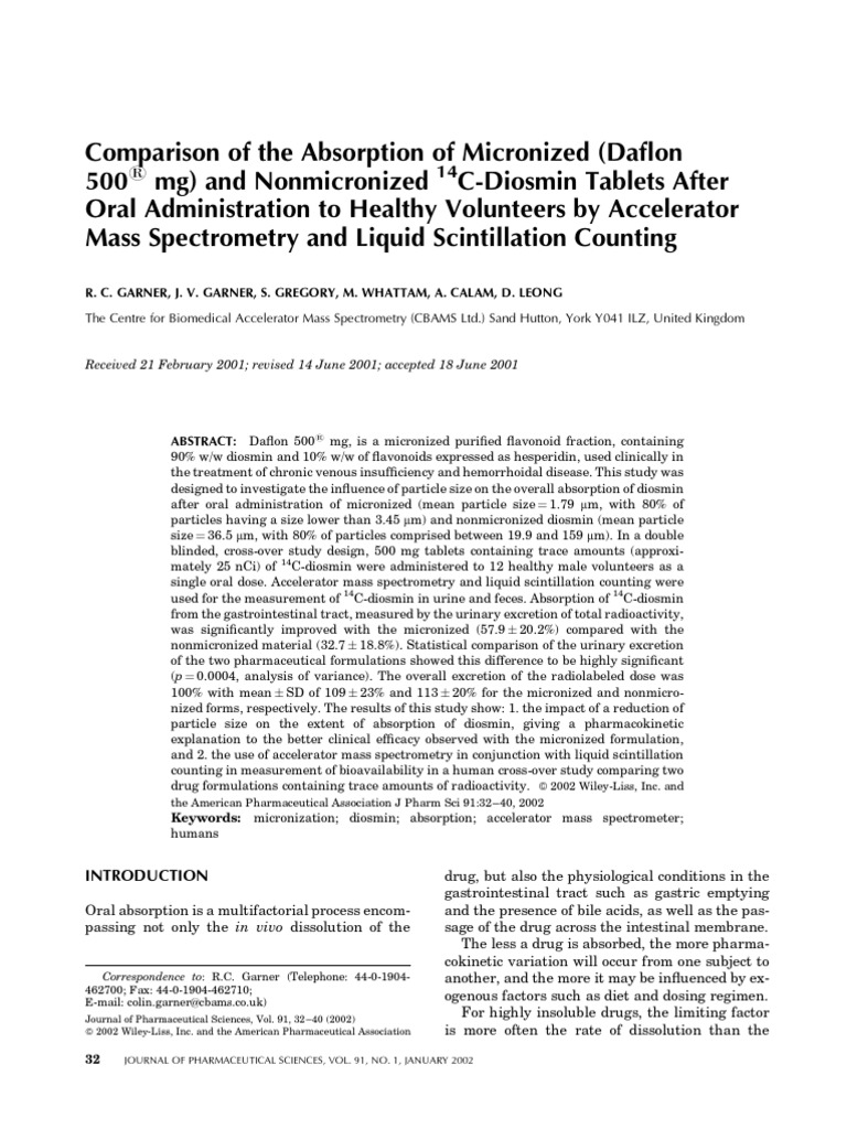 2002 - Comparison of The Absorption of Micronized (Daflon 500 MG) and ...
