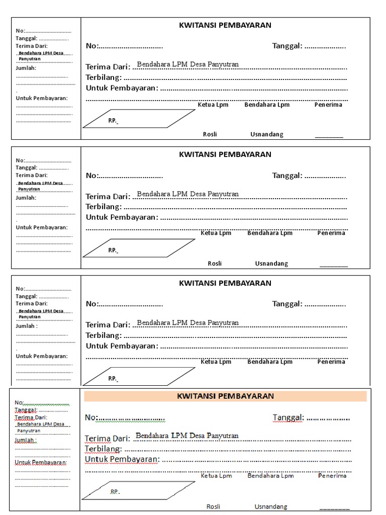 Contoh Kwitansi Pembayaran Kosong - Doc (WWW - Artikelusaha.net) | PDF
