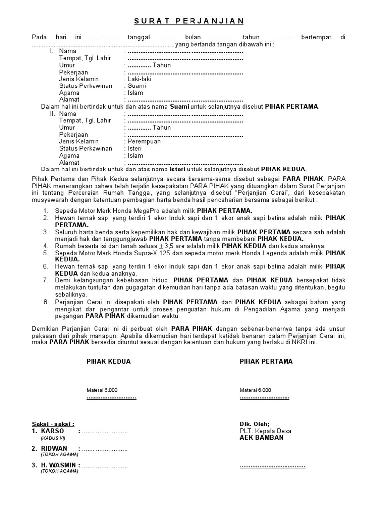 Surat Perjanjian Cerai | PDF