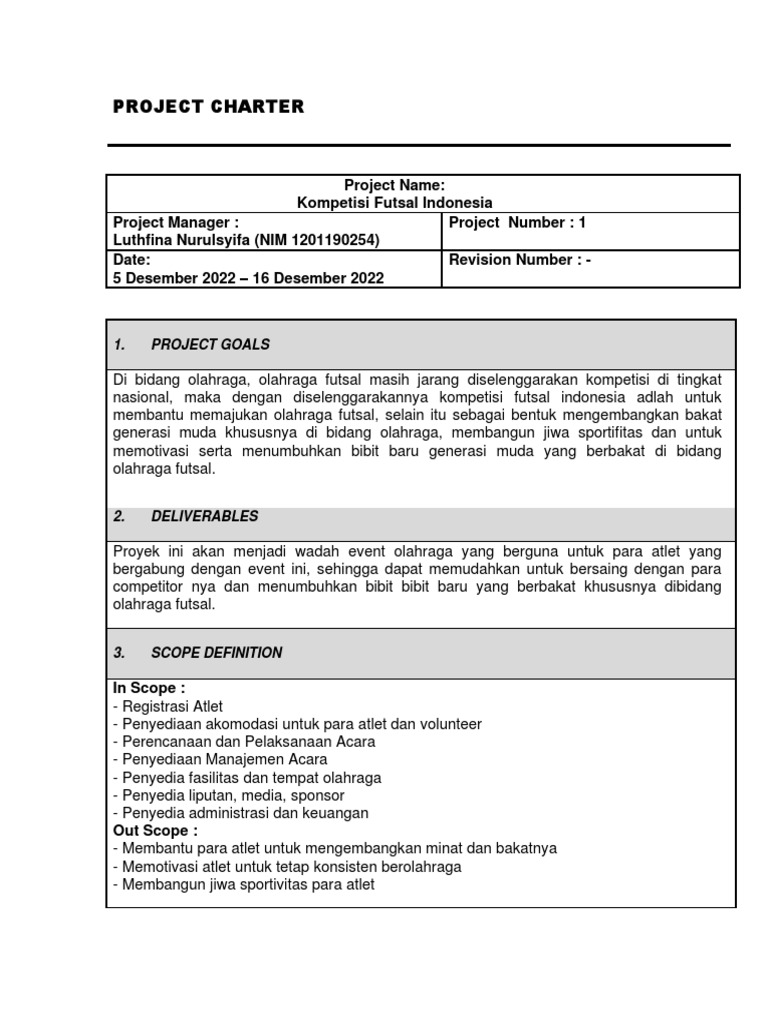 Luthfina Nurulsyifa - Tugas Project Charter | PDF