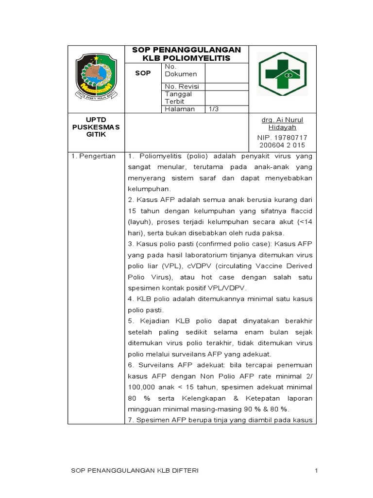Sop Penanggulangan Polio | PDF