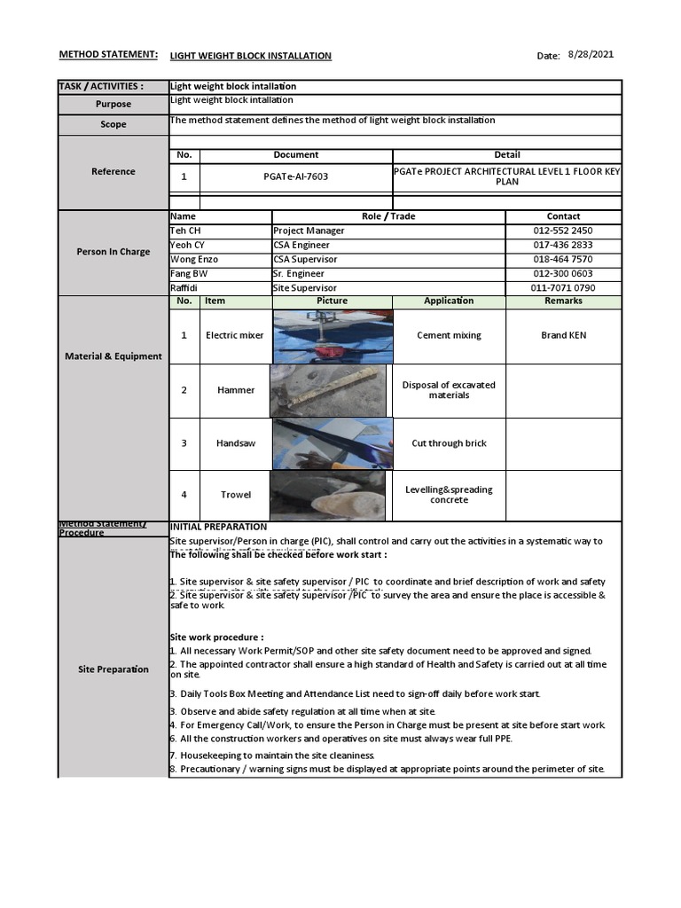 PGAT2-MOS-CSA-001 - MOS of Light Weight Block Installation Reise | PDF ...