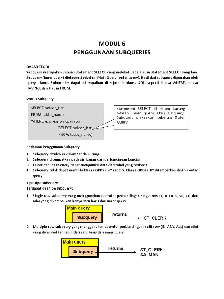 Modul 6 Penggunaan Subquery | PDF