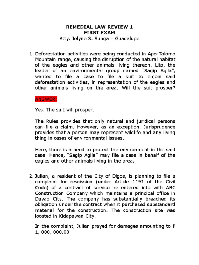 Remedial Law Review 1 First Exam 2022 | PDF | Demurrer | Complaint