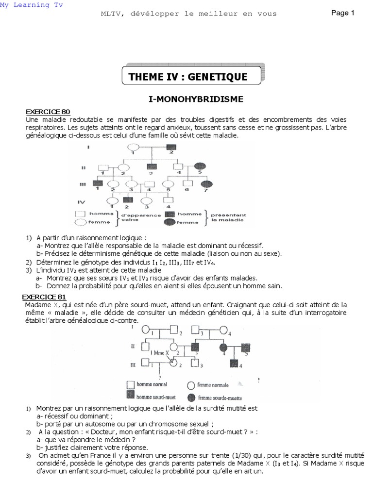Exercices corrigés de génétique humaine | PDF | Génotype | Allèle