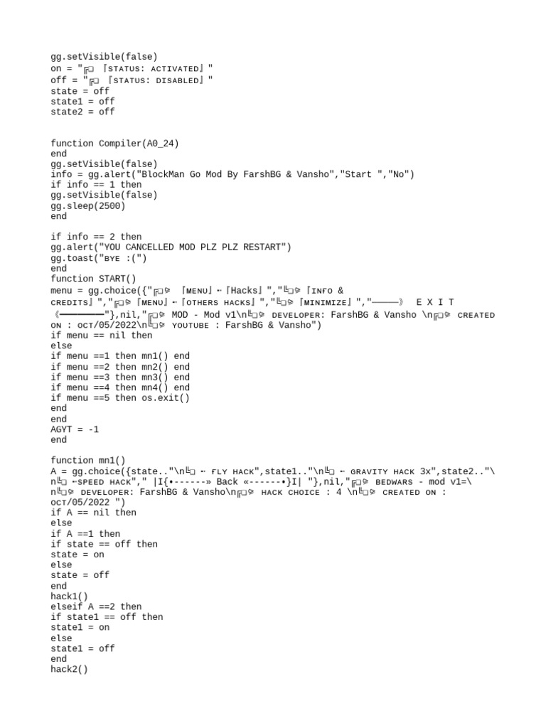 BlockMan Go Script Bedwars - Lua | PDF