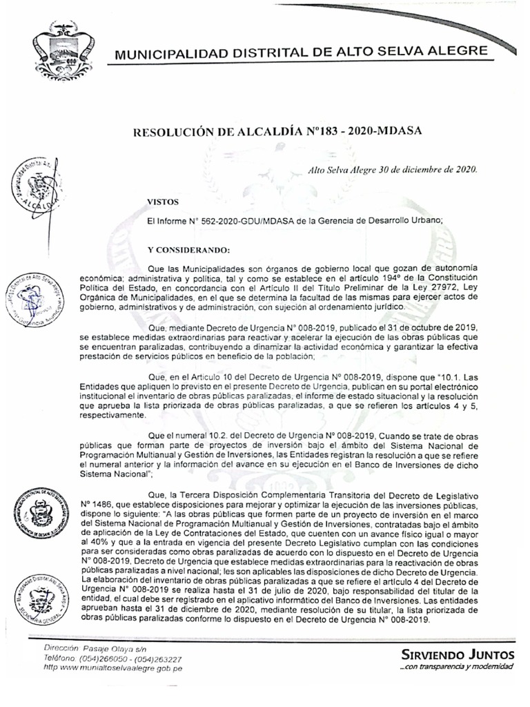 Resolucion183 2020 MDASA | PDF | Hormigón | Evaluación de impacto ambiental