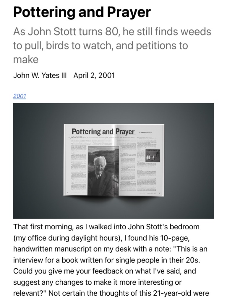 John Stott Pottering and Prayer - Christianity Today | PDF | God The ...
