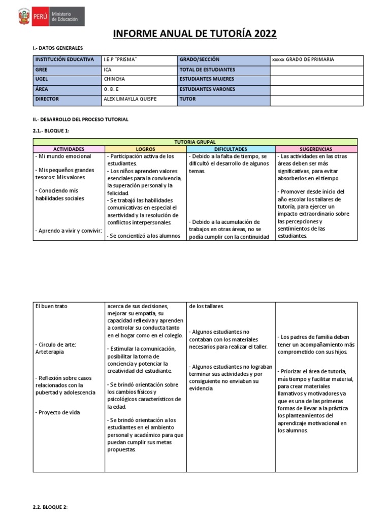 Informe Anual de Tutoria | PDF | Las emociones | Sicología