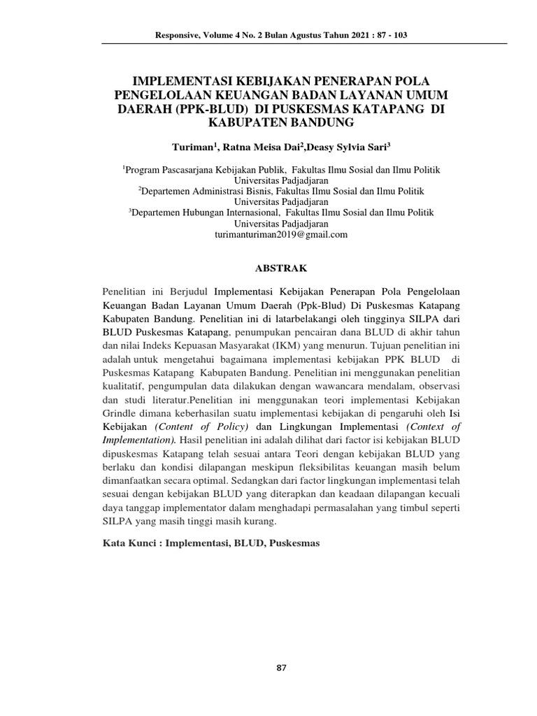 Implementasi PPK BLUD - SINTA 5 - 2021 | PDF