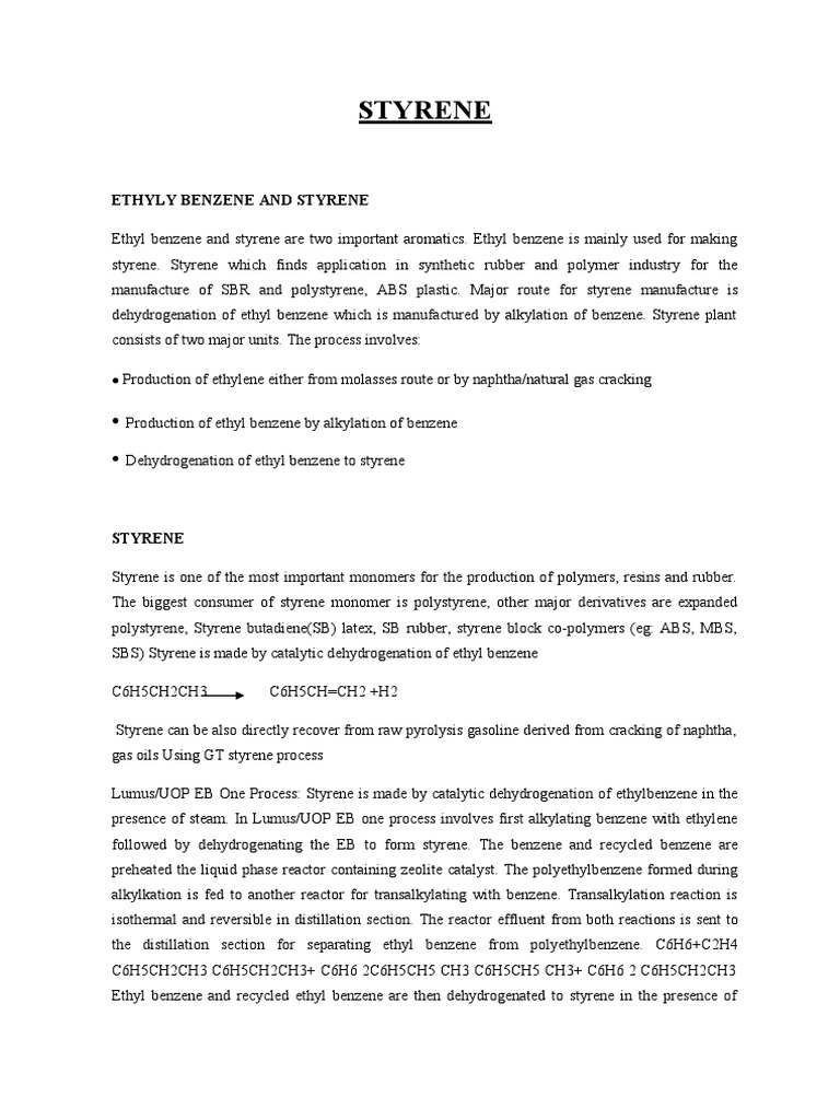 Styrene: Ethyly Benzene and Styrene | PDF | Polystyrene | Benzene