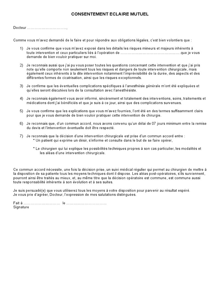 Consentement Eclaire | PDF | Chirurgie | Anesthésie