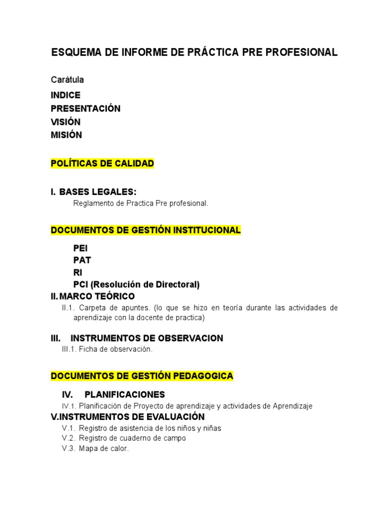 ESQUEMA Informe de Practica Pre Profesional2022 | PDF